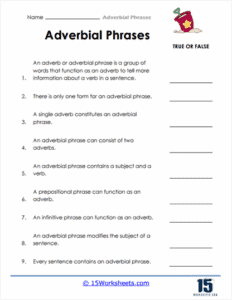 Adverbial Phrases Worksheets | Types and Usage - 15 Worksheets.com