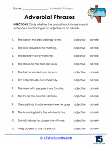 Adverbial Phrases Worksheets | Types and Usage - 15 Worksheets.com