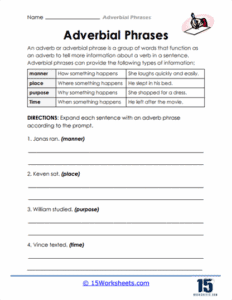 Adverbial Phrases Worksheets | Types and Usage - 15 Worksheets.com