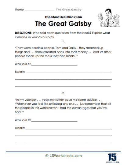 The Great Gatsby Worksheets | Literature - 15 Worksheets.com