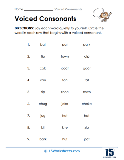 Voiced Consonants Worksheets | Phonics Skills - 15 Worksheets.com