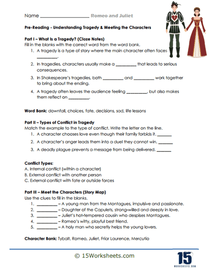 Romeo and Juliet Worksheets | Literature - 15 Worksheets.com