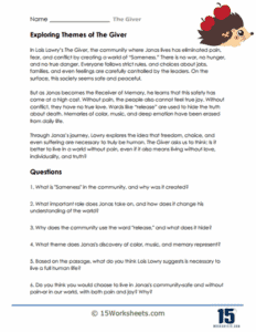 The Giver Worksheets | Literature - 15 Worksheets.com