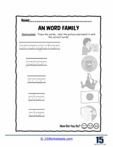 An Word Family Worksheets | Phonics and Reading - 15 Worksheets.com