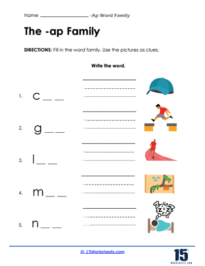 Ap Word Family Worksheets | Early Literacy - 15 Worksheets.com