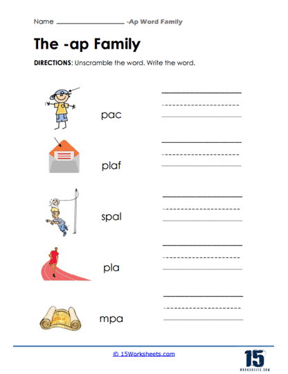 Ap Word Family Worksheets | Early Literacy - 15 Worksheets.com