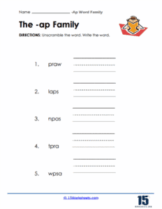 Ap Word Family Worksheets | Early Literacy - 15 Worksheets.com