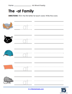 At Word Family Worksheets | Phonics Practice - 15 Worksheets.com
