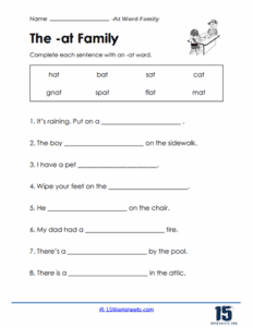 At Word Family Worksheets | Phonics Practice - 15 Worksheets.com