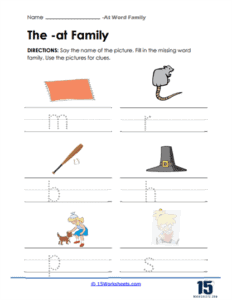 At Word Family Worksheets | Phonics Practice - 15 Worksheets.com