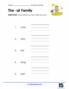At Word Family Worksheets | Phonics Practice - 15 Worksheets.com