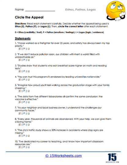 Ethos, Pathos, Logos Worksheets | Persuasion Skills - 15 Worksheets.com