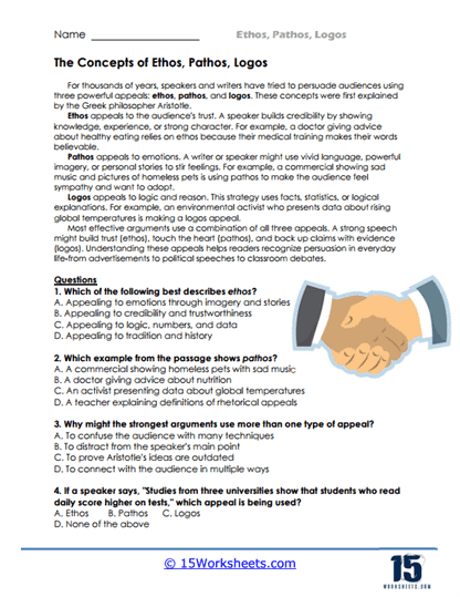 Ethos, Pathos, Logos Worksheets | Persuasion Skills - 15 Worksheets.com