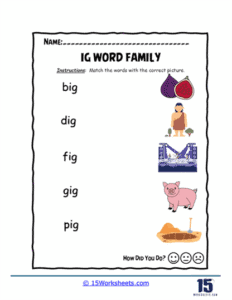 Ig Word Family Worksheets | Early Phonics - 15 Worksheets.com