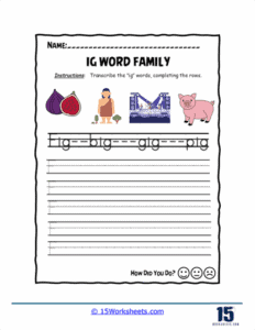 Ig Word Family Worksheets | Early Phonics - 15 Worksheets.com