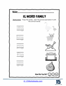 Ig Word Family Worksheets | Early Phonics - 15 Worksheets.com