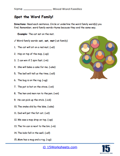 Word Families Worksheets | Phonics Collection - 15 Worksheets.com