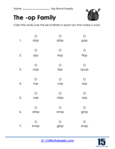 Op Word Family Worksheets | Phonetic Practice - 15 Worksheets.com