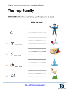 Op Word Family Worksheets | Phonetic Practice - 15 Worksheets.com