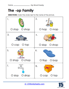 Op Word Family Worksheets | Phonetic Practice - 15 Worksheets.com