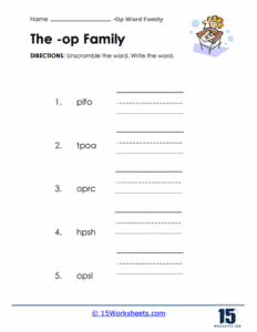 Op Word Family Worksheets | Phonetic Practice - 15 Worksheets.com