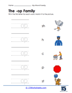Op Word Family Worksheets | Phonetic Practice - 15 Worksheets.com