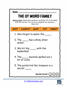Ot Word Family Worksheets | Phonics Activities - 15 Worksheets.com