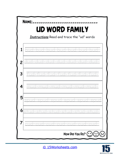 Ud Word Family Worksheets | Early Reading Activities - 15 Worksheets.com
