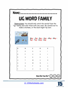 Ug Word Family Worksheets | Phonics Practice - 15 Worksheets.com