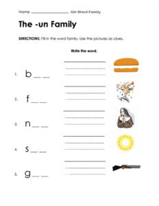 Un Word Family Worksheets | Literacy Activities - 15 Worksheets.com