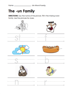 Un Word Family Worksheets | Literacy Activities - 15 Worksheets.com