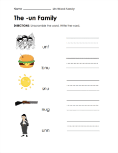 Un Word Family Worksheets | Literacy Activities - 15 Worksheets.com