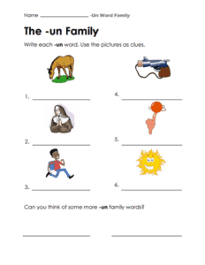 Un Word Family Worksheets | Literacy Activities - 15 Worksheets.com