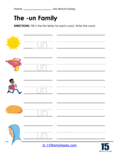 Un Word Family Worksheets | Literacy Activities - 15 Worksheets.com