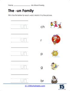 Un Word Family Worksheets | Literacy Activities - 15 Worksheets.com