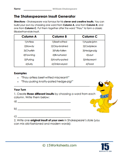 William Shakespeare Worksheets | Life and Works - 15 Worksheets.com