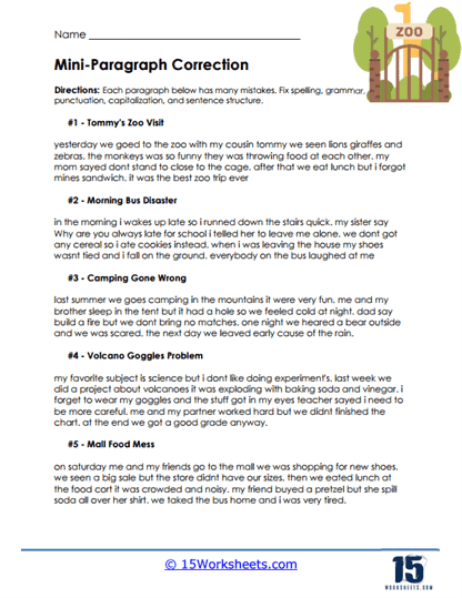 Sentence Correction Worksheets | Grammar, Typos & Phrasing - 15 ...