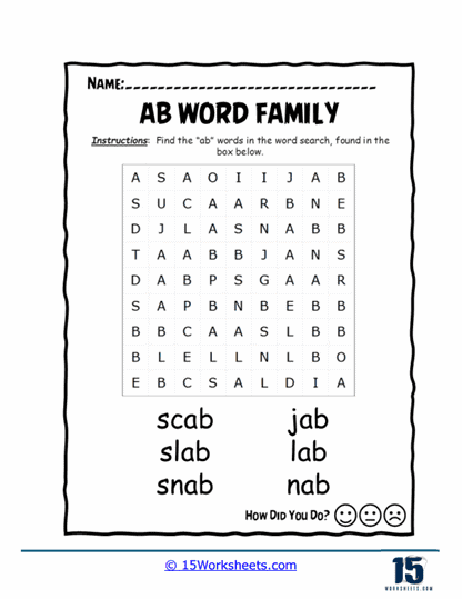-ab Word Family Worksheets - 15 Worksheets.com