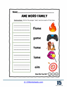 -ame Word Family Worksheets - 15 Worksheets.com