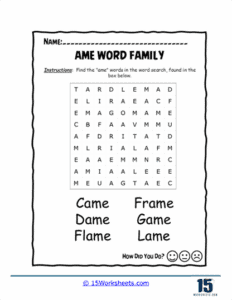 -ame Word Family Worksheets - 15 Worksheets.com