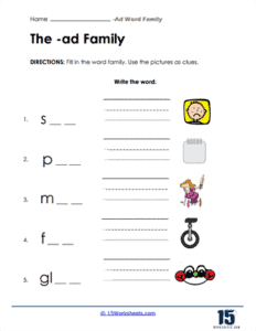 -ad Word Family Worksheets - 15 Worksheets.com