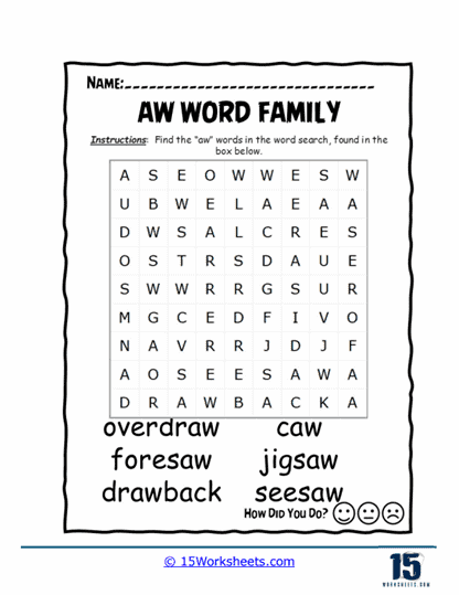 Aw Word Family Worksheets - 15 Worksheets.com