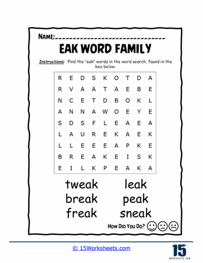 Eak Word Family Worksheets - 15 Worksheets.com