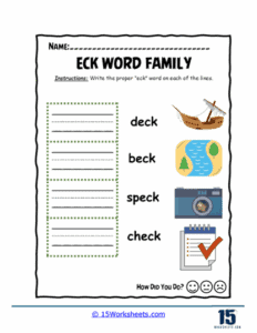 Eck Word Family Worksheets | Reading Skills Pack - 15 Worksheets.com
