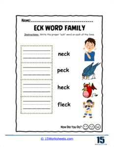 Eck Word Family Worksheets | Reading Skills Pack - 15 Worksheets.com
