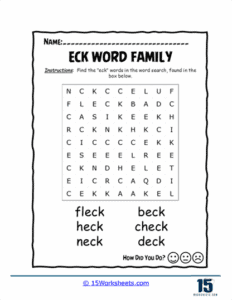 Eck Word Family Worksheets | Reading Skills Pack - 15 Worksheets.com