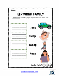 Eep Word Family Worksheets | Early Reading Pages - 15 Worksheets.com