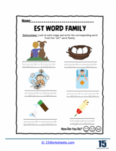 Est Word Family Worksheets | Sound Pattern Set - 15 Worksheets.com