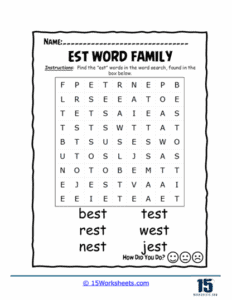 Est Word Family Worksheets | Sound Pattern Set - 15 Worksheets.com