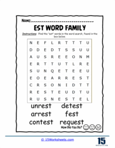 Est Word Family Worksheets | Sound Pattern Set - 15 Worksheets.com